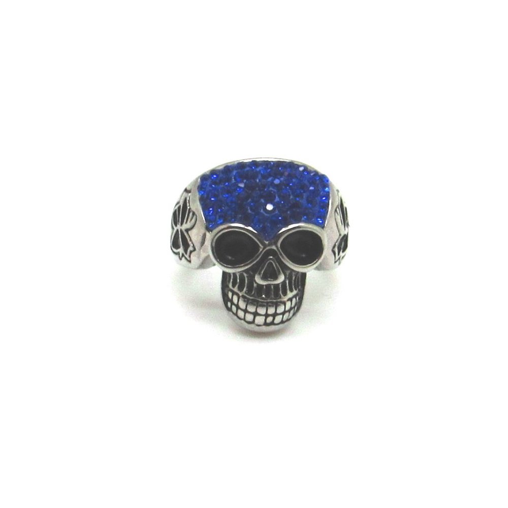 Stainless Steel Dark Blue Head Skull Ring - Gem